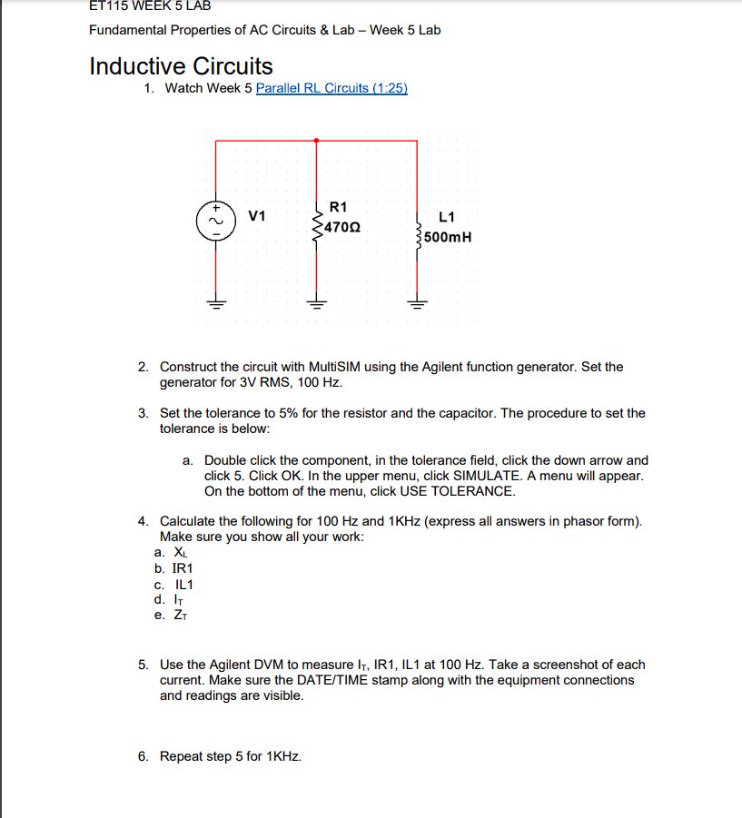 ET115 WEEK 5 LAB Fundamental Properties of AC | Chegg.com