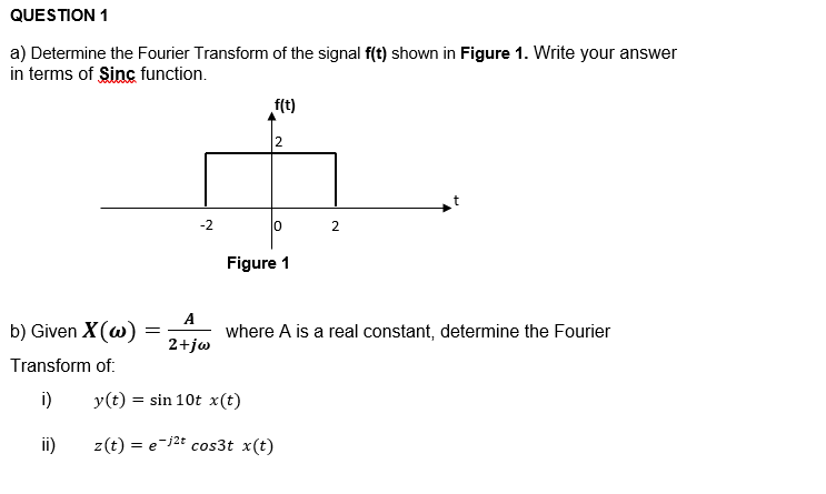 Solved QUESTION 1 a) Determine the Fourier Transform of the | Chegg.com