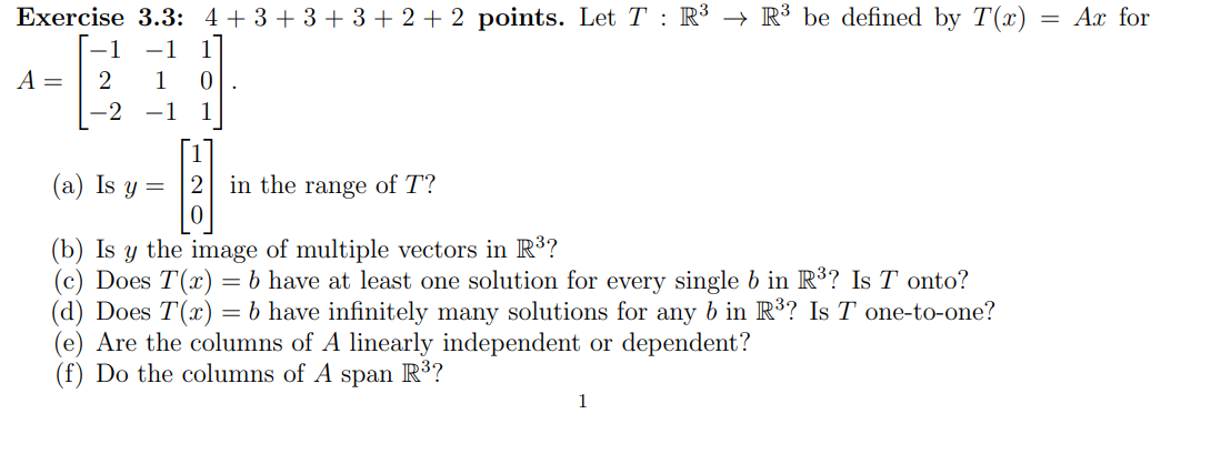 Solved Exercise 3.3: 4+3+3+3+2+2 points. Let T:R3→R3 be | Chegg.com