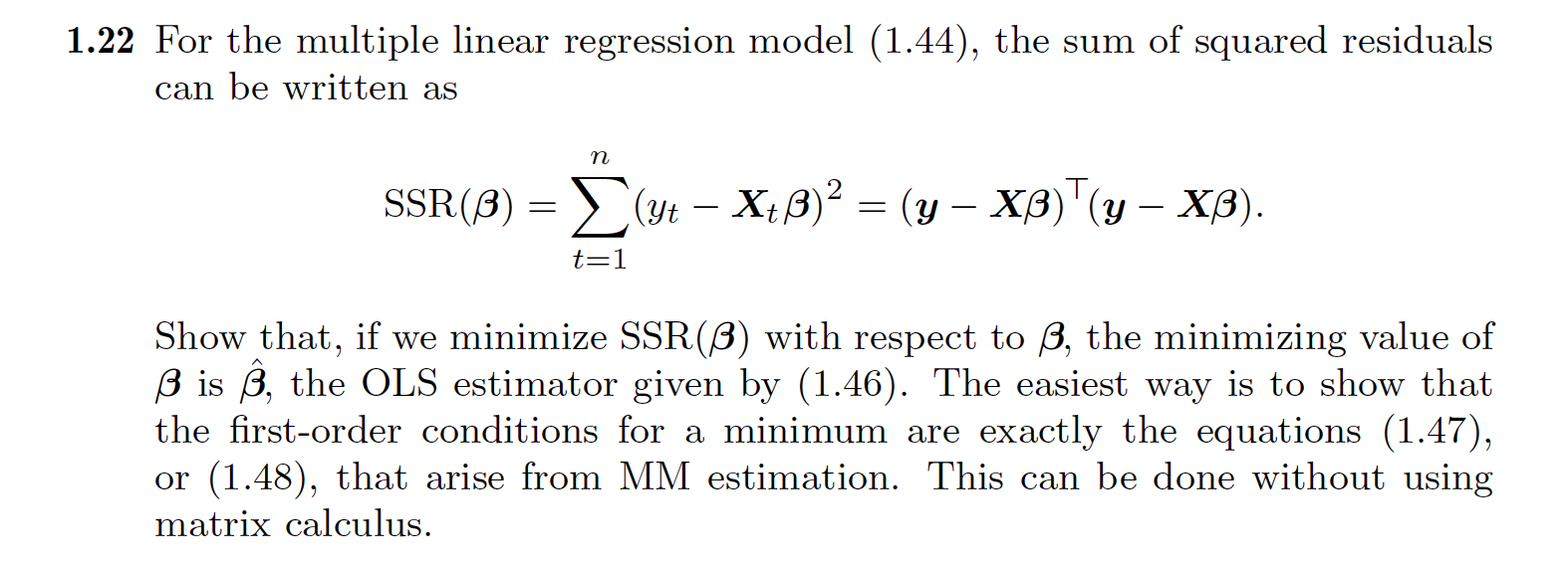 1.22 For the multiple linear regression model (1.44), | Chegg.com