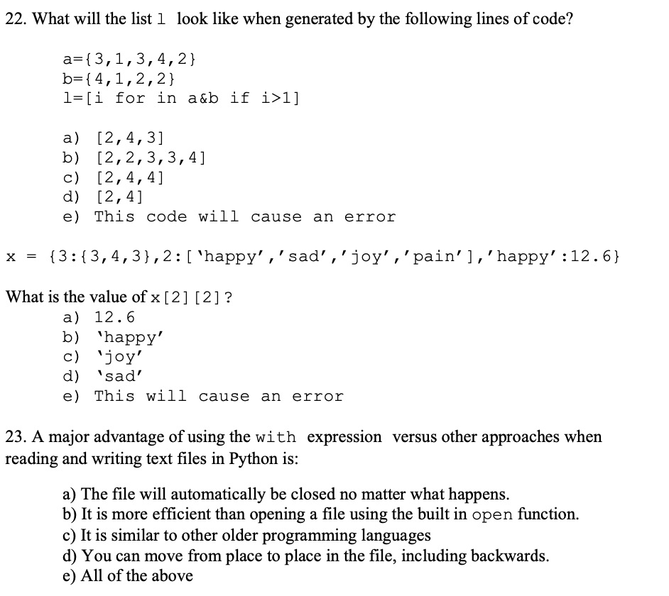 Solved 22. What will the list 1 look like when generated by | Chegg.com