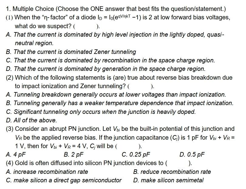 Solved 1. Multiple Choice (Choose the ONE answer that best | Chegg.com