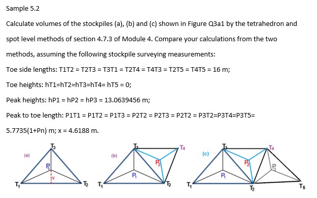 Calculate volumes of the stockpiles (a), (b) and (c) | Chegg.com