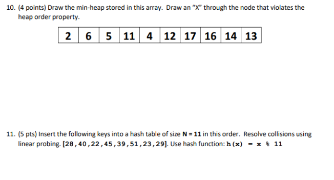 Solved 10. (4 points) Draw the min-heap stored in this | Chegg.com