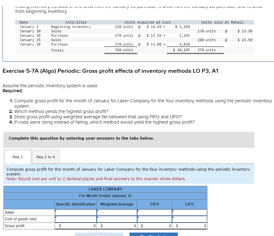 Solved from beginning Inventory. Exercise 5-7A (Algo) | Chegg.com
