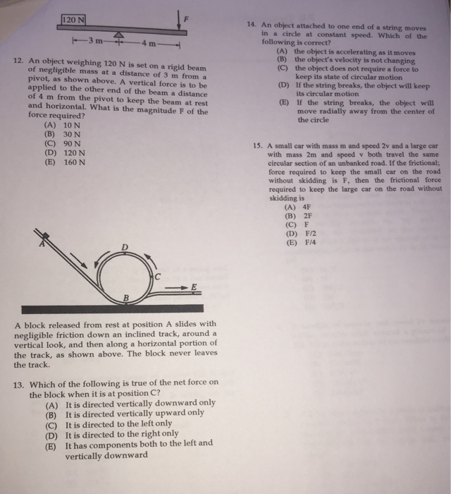 Solved 120 N 14. An object attached to one end of a string | Chegg.com