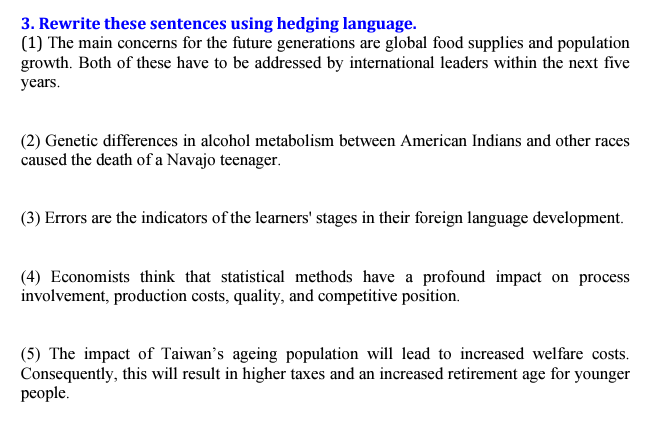 3. Rewrite these sentences using hedging language. | Chegg.com