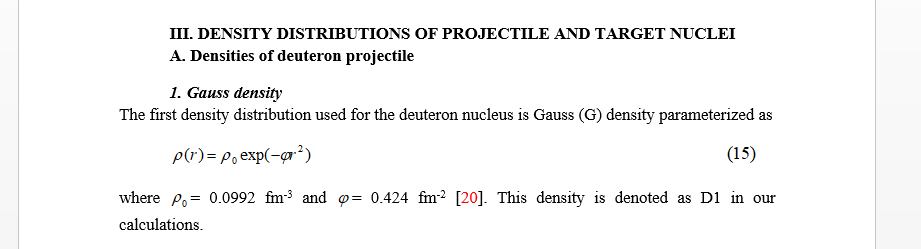 Solved III. DENSITY DISTRIBUTIONS OF PROJECTILE AND TARGET | Chegg.com
