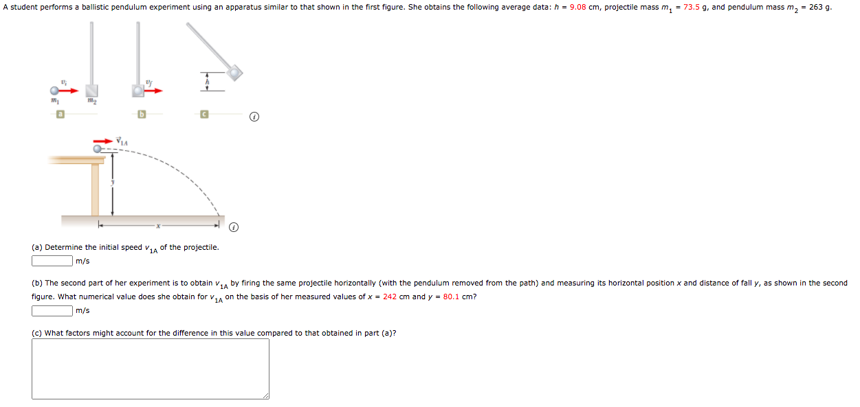 Solved A student performs a ballistic pendulum experiment | Chegg.com