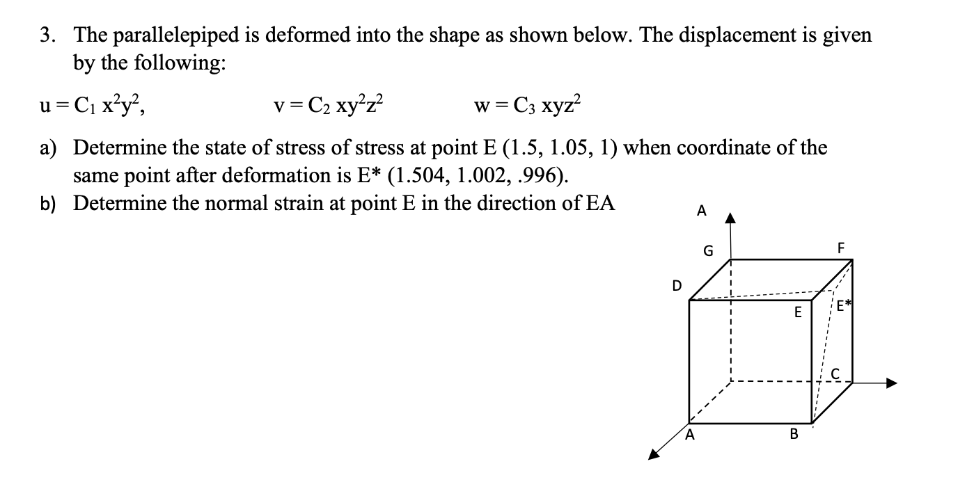 [Solved]: 3. The parallelepiped is deformed into the shape
