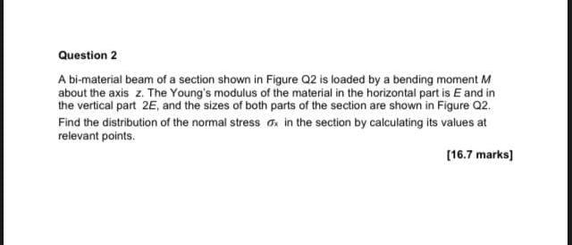 Solved Question 2 A bi-material beam of a section shown in | Chegg.com