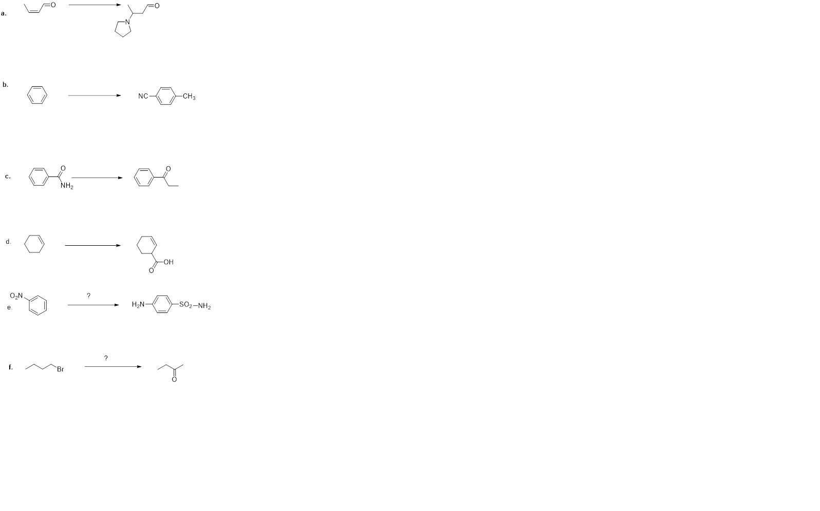 Solved a. b. NC -CH3 0 c. NH2 a o d. ON HN os -SO2-NH2 ? f. | Chegg.com
