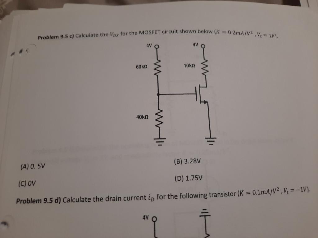 Solved Problem 9.5c) Calculate the VDS for the MOSFET | Chegg.com