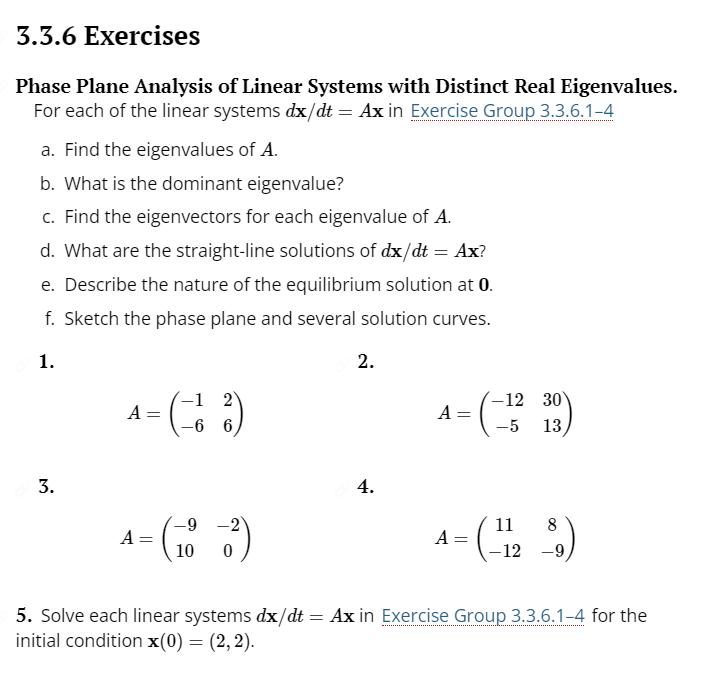 Solved Phase Plane Analysis Of Linear Systems With Distinct 