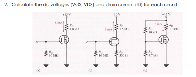 Solved 2. Calculate the dc voltages (VGS, VDS) and drain | Chegg.com