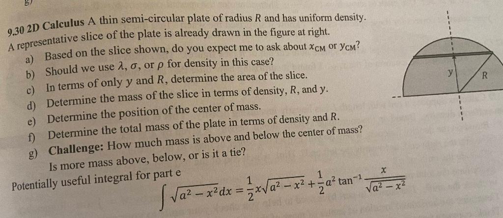 Solved 9.30 2D Calculus A thin semi-circular plate of radius | Chegg.com