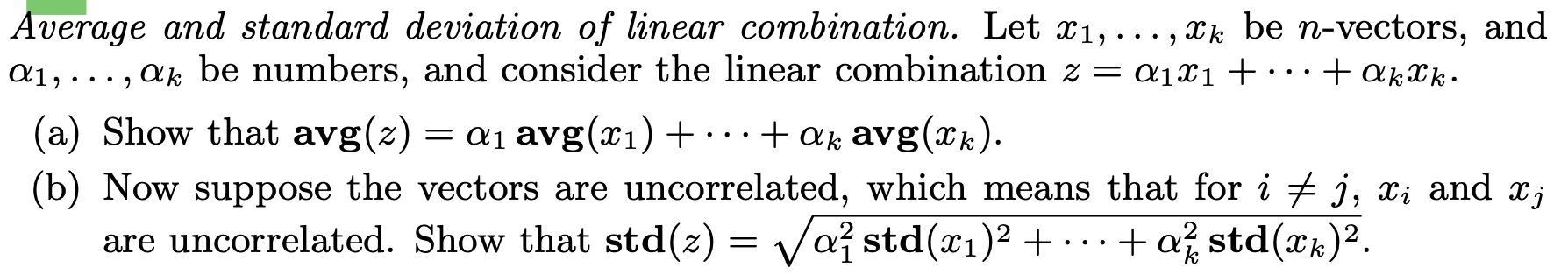 Solved Average And Standard Deviation Of Linear Combination