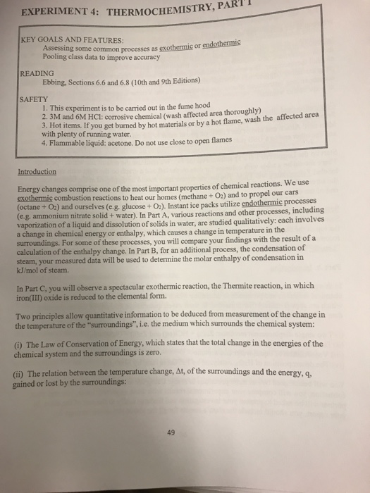 Solved TI EXPERIMENT 4: THERMOCHEMISTRY, PAR KEY GOALS AND | Chegg.com