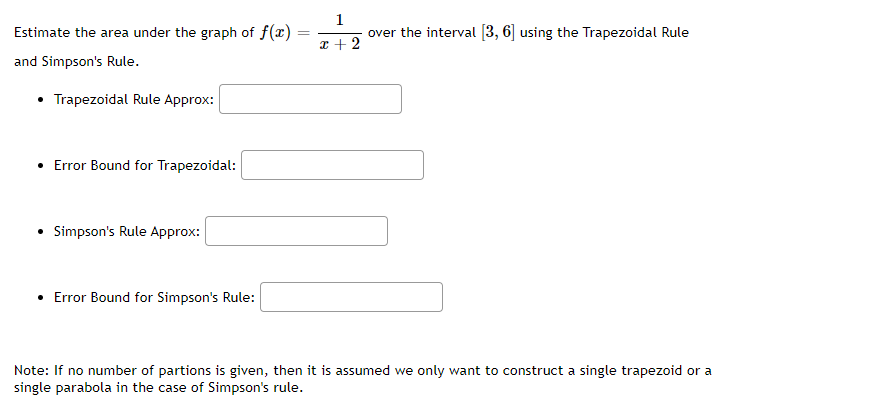 Solved 1 over the interval [3, 6) using the Trapezoidal Rule | Chegg.com