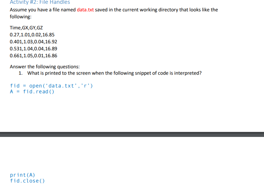 Solved Activity #2: File Handles Assume you have a file | Chegg.com