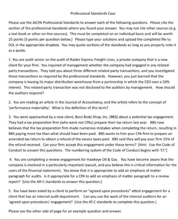 Solved Professional Standards Case Please use the AICPA | Chegg.com