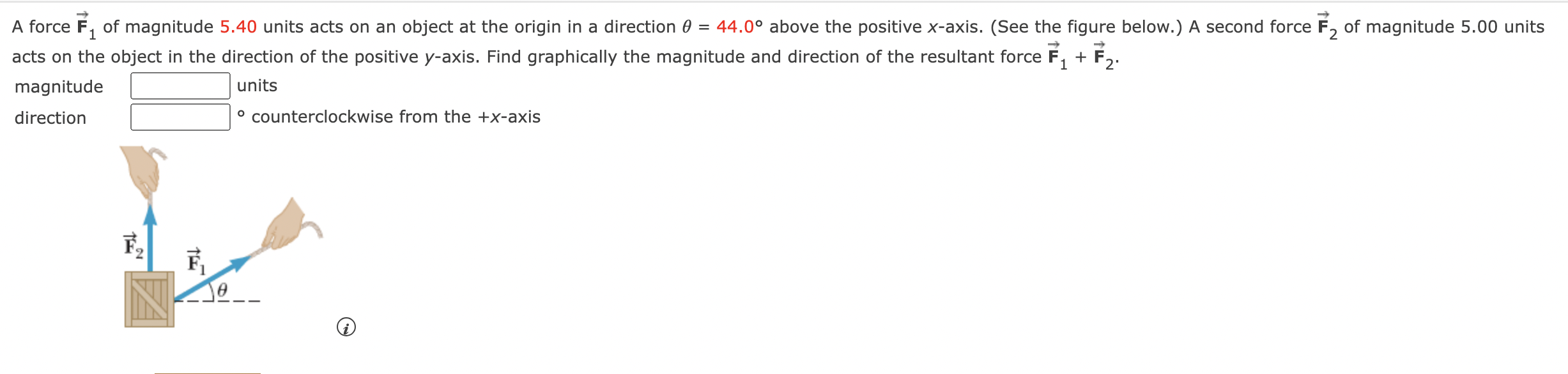Solved A force vec(F)1 ﻿of magnitude 5.40 ﻿units acts on an | Chegg.com