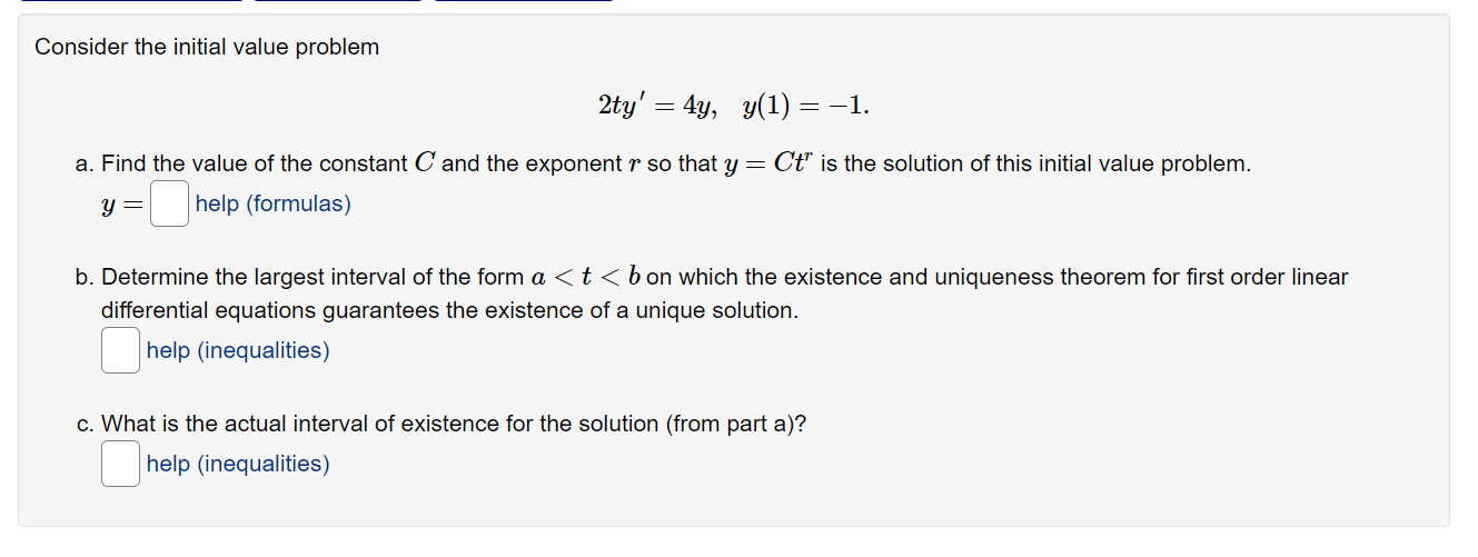 Solved Consider the initial value problem 2ty' = 4y, y(1) = | Chegg.com