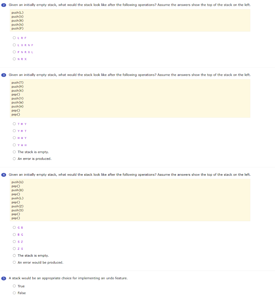 Solved Given an initially empty stack, what would the stack | Chegg.com