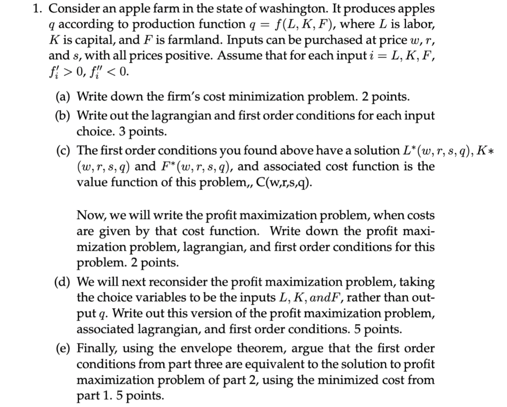 Solved Consider an apple farm in the state of washington. It | Chegg.com