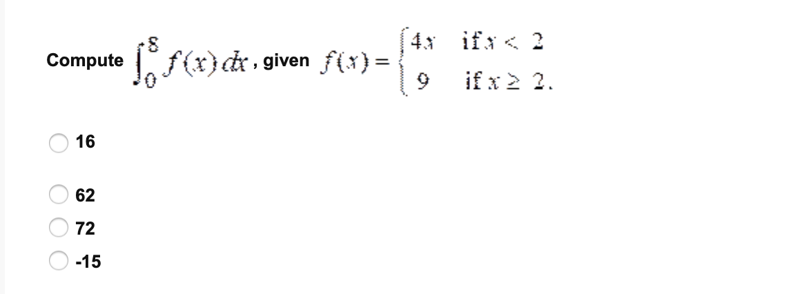 Solved 16 62 72 −15Use the graph to list ∫01f(x)dx,∫02f(x)dx | Chegg.com