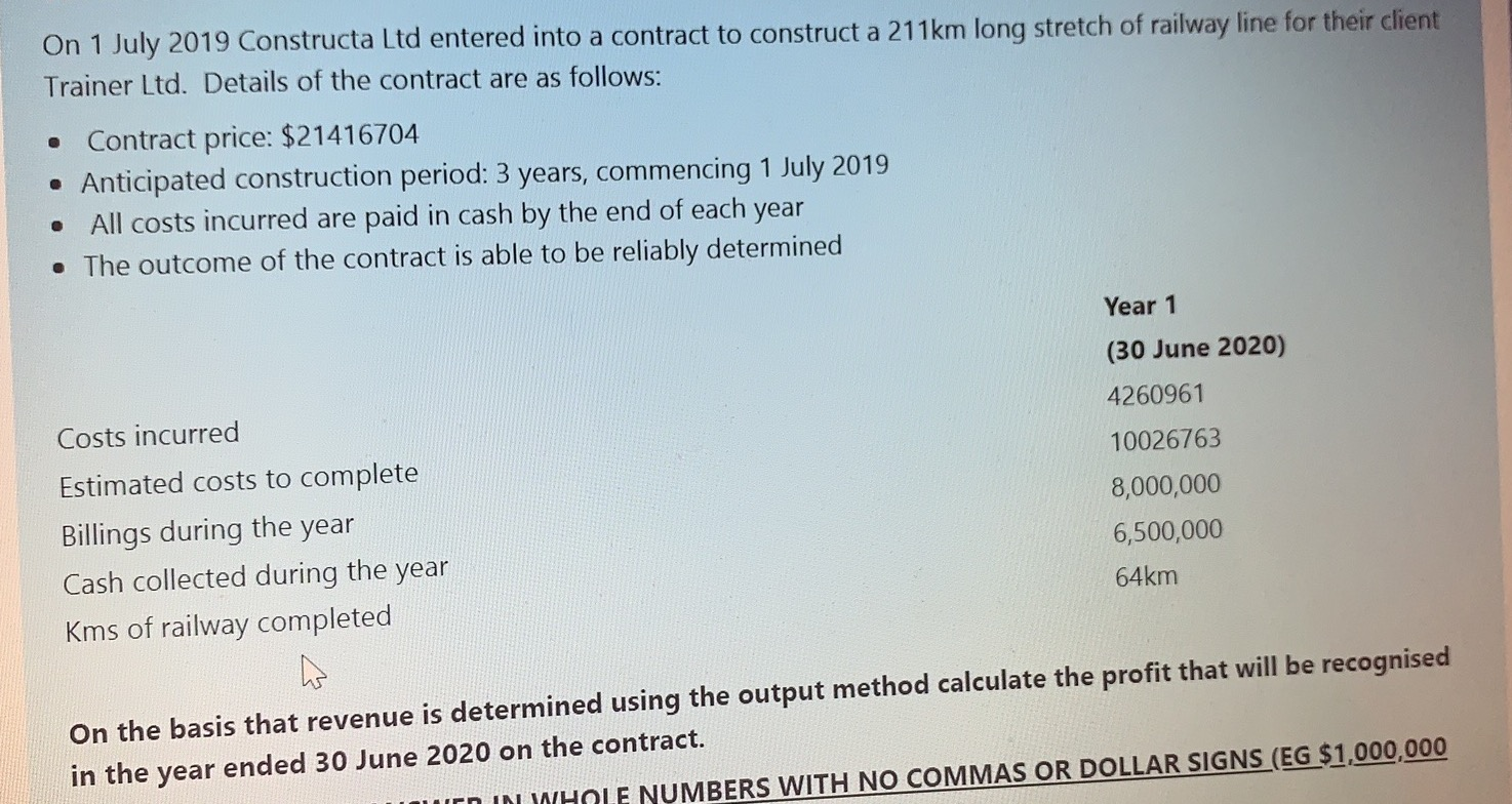 Solved On 1 July 2019 Constructa Ltd entered into a contract | Chegg.com