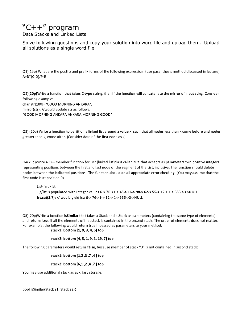 Solved "C++" program Data Stacks and Linked Lists Solve | Chegg.com