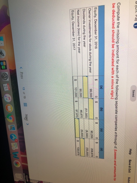 Solved Help Save &Exit Subm Compute the missing amount for | Chegg.com