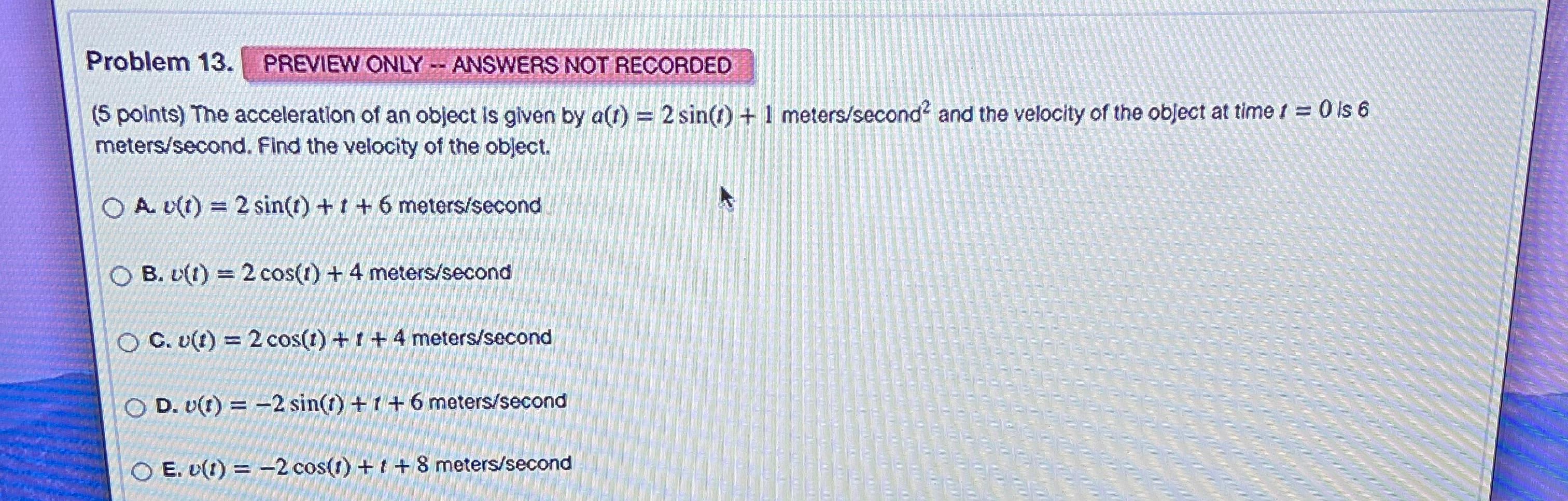Solved Problem 13. PREVIEW ONLY -- ANSWERS NOT RECORDED (5 | Chegg.com