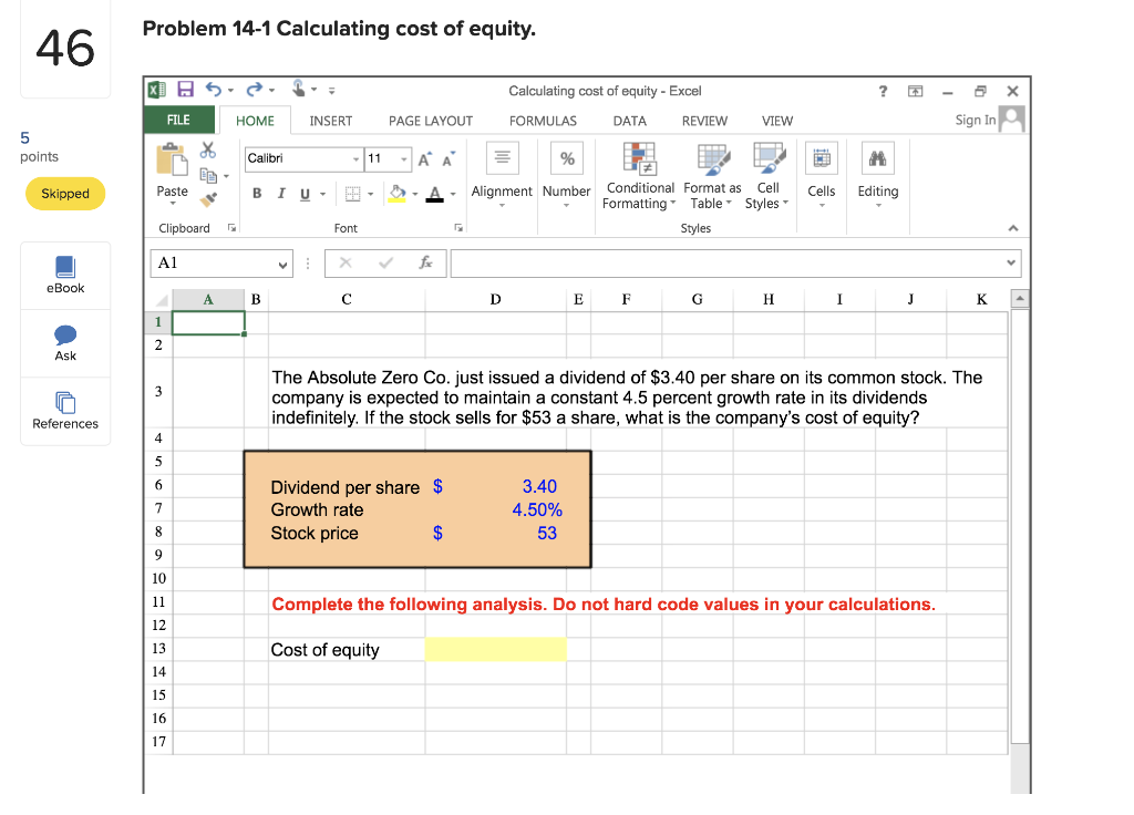 Solved Problem 14 1 Calculating Cost Of Equity Calculating