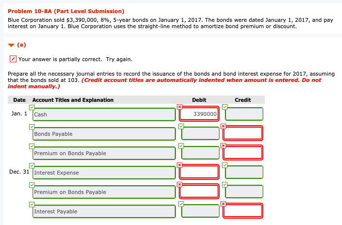 Solved Problem 10-8A (Part Level Submission) Blue | Chegg.com