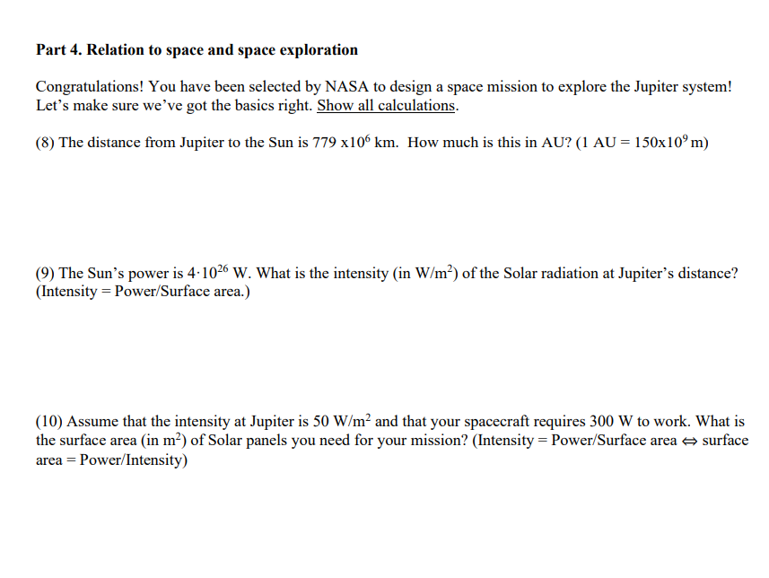 Solved Part 4. Relation to space and space exploration | Chegg.com