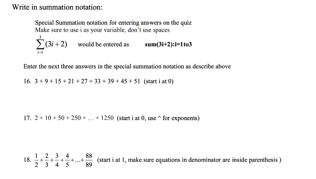 Solved Write In Summation Notation Special Summation