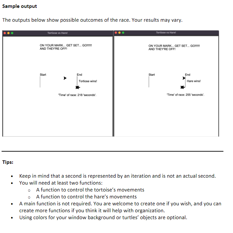 Solved Write a program that simulates the classical race | Chegg.com