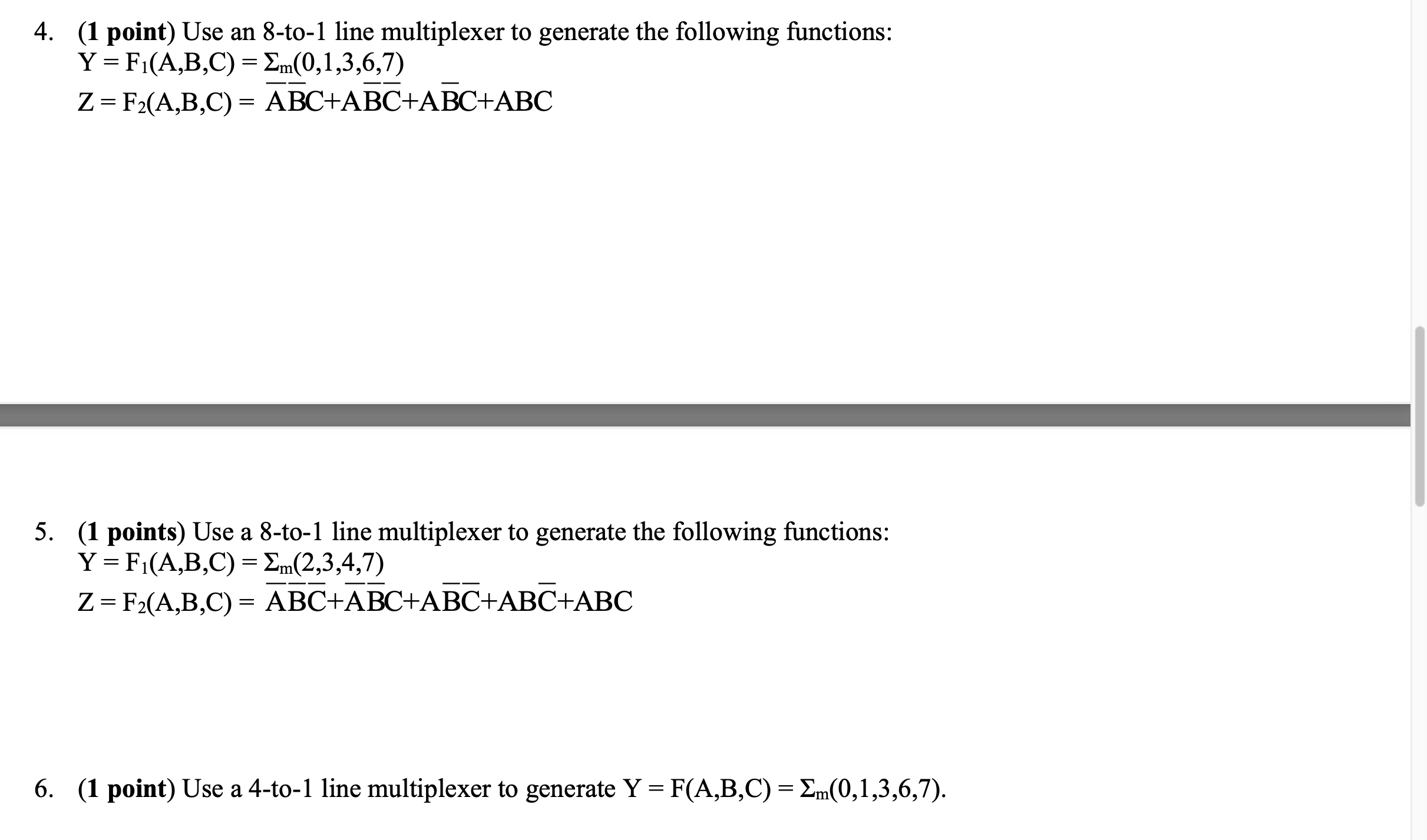 Solved 4. (1 point) Use an 8-to-1 line multiplexer to | Chegg.com