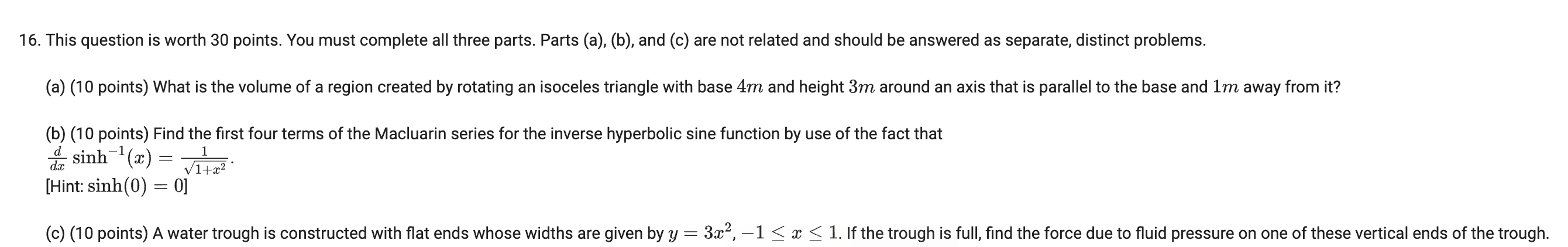 Solved Parts (a), (b), and (c) are not related and should be | Chegg.com
