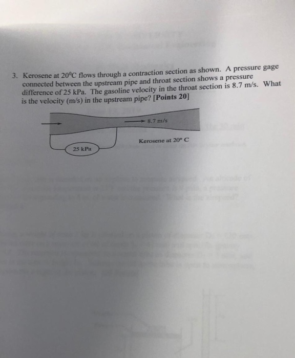 Solved 3. Kerosene at 20°C flows through a contraction | Chegg.com