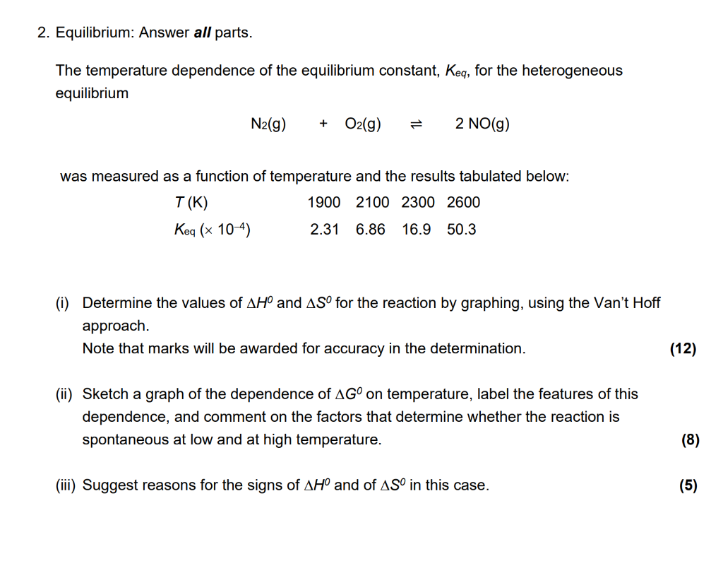 Solved 2. Equilibrium: Answer all parts. The temperature | Chegg.com