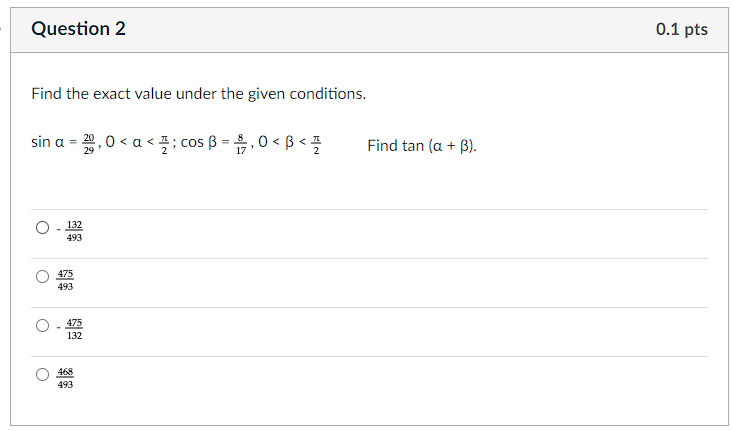 Solved Find the exact value under the given conditions. | Chegg.com