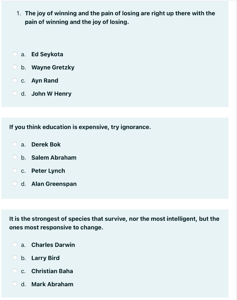 Solved 1. The joy of winning and the pain of losing are | Chegg.com