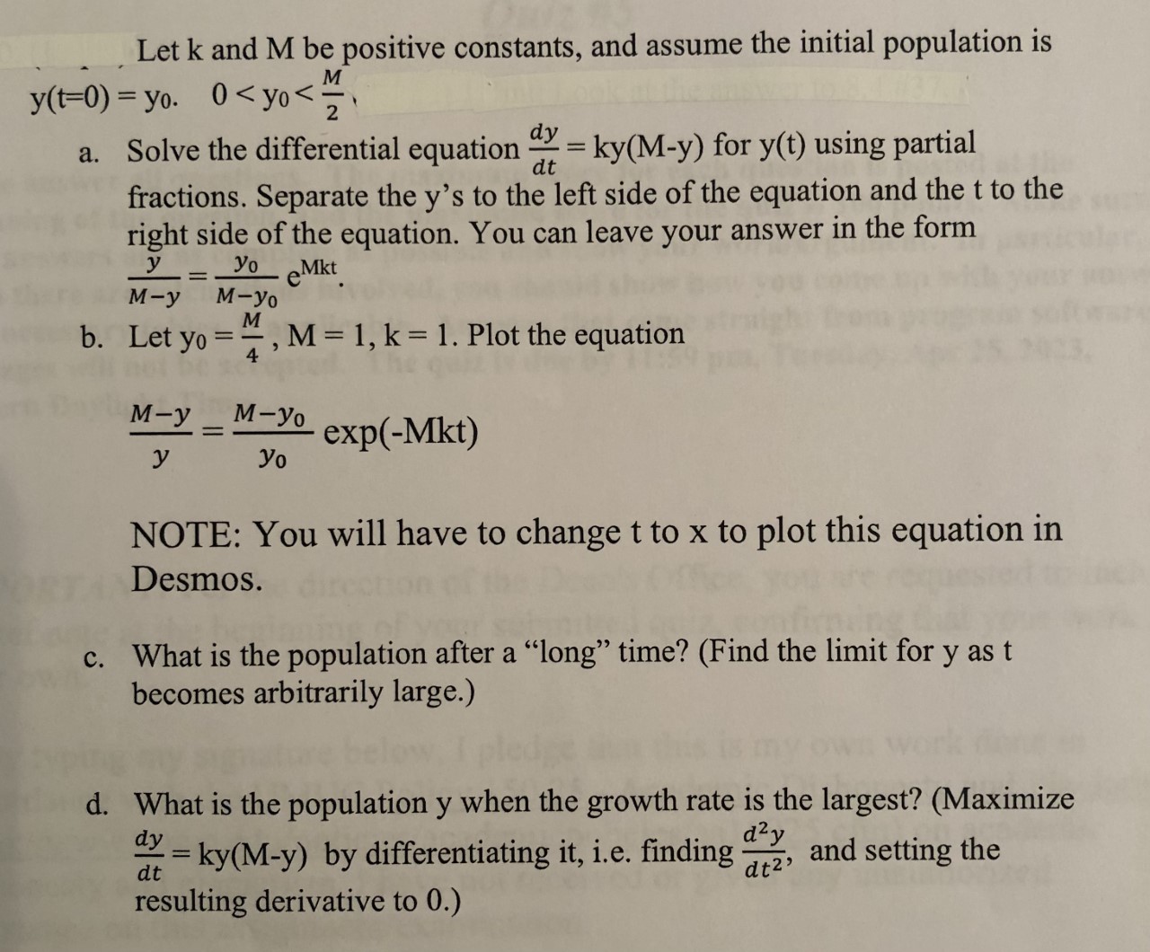 Solved Let k and M be positive constants, and assume the | Chegg.com