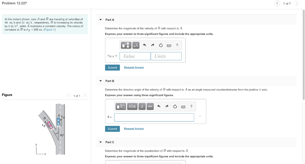 Solved Problem 12.227 At the instant shown, cars A and B are | Chegg.com