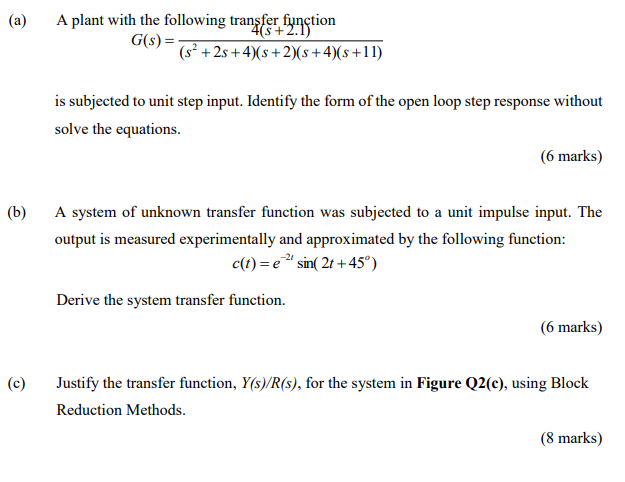 Solved (a) A plant with the following transfer function 48 | Chegg.com