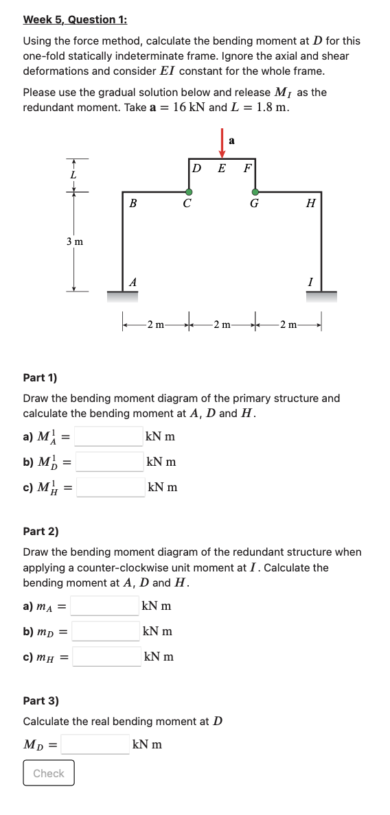 Solved Using the force method, calculate the bending | Chegg.com