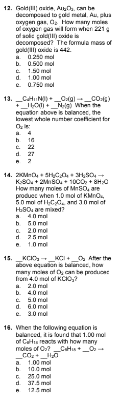 Solved 12. Gold (lll) oxide, Au2O3, can be decomposed to | Chegg.com